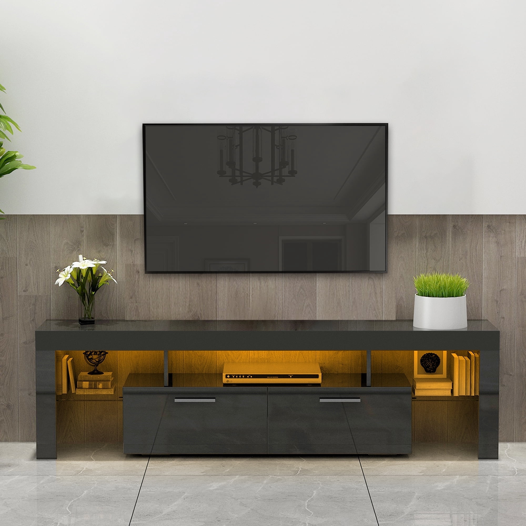 Dtwnek TV Stand with LED Lights, Black - Walmart.com