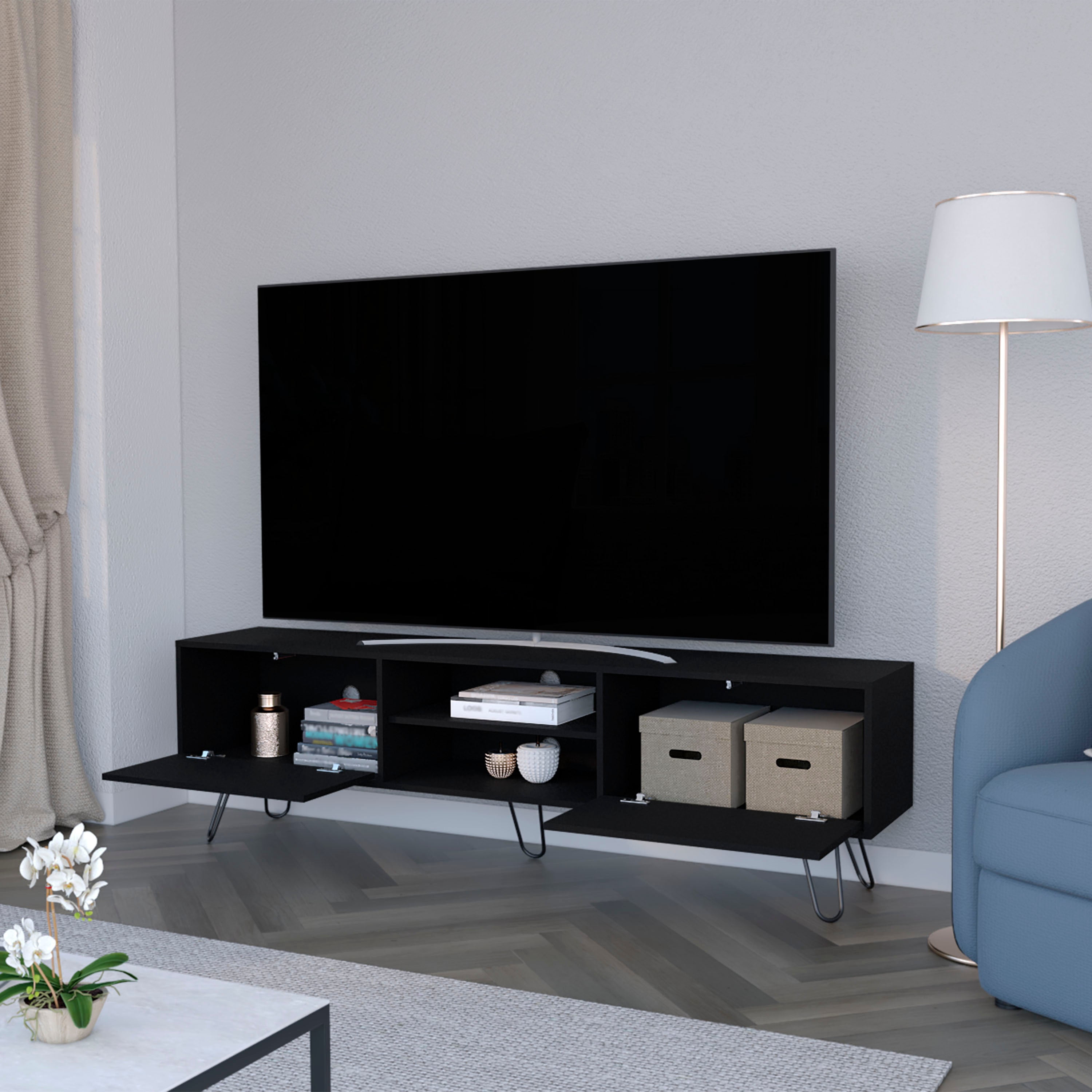 Dtwnek Tv Stand for TVs up 55", TV Cabinet with Open Shelves, Media ...