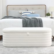 59" Storage Bench Upholstered Bed End Foot Stool 2 Throw Pillows ...