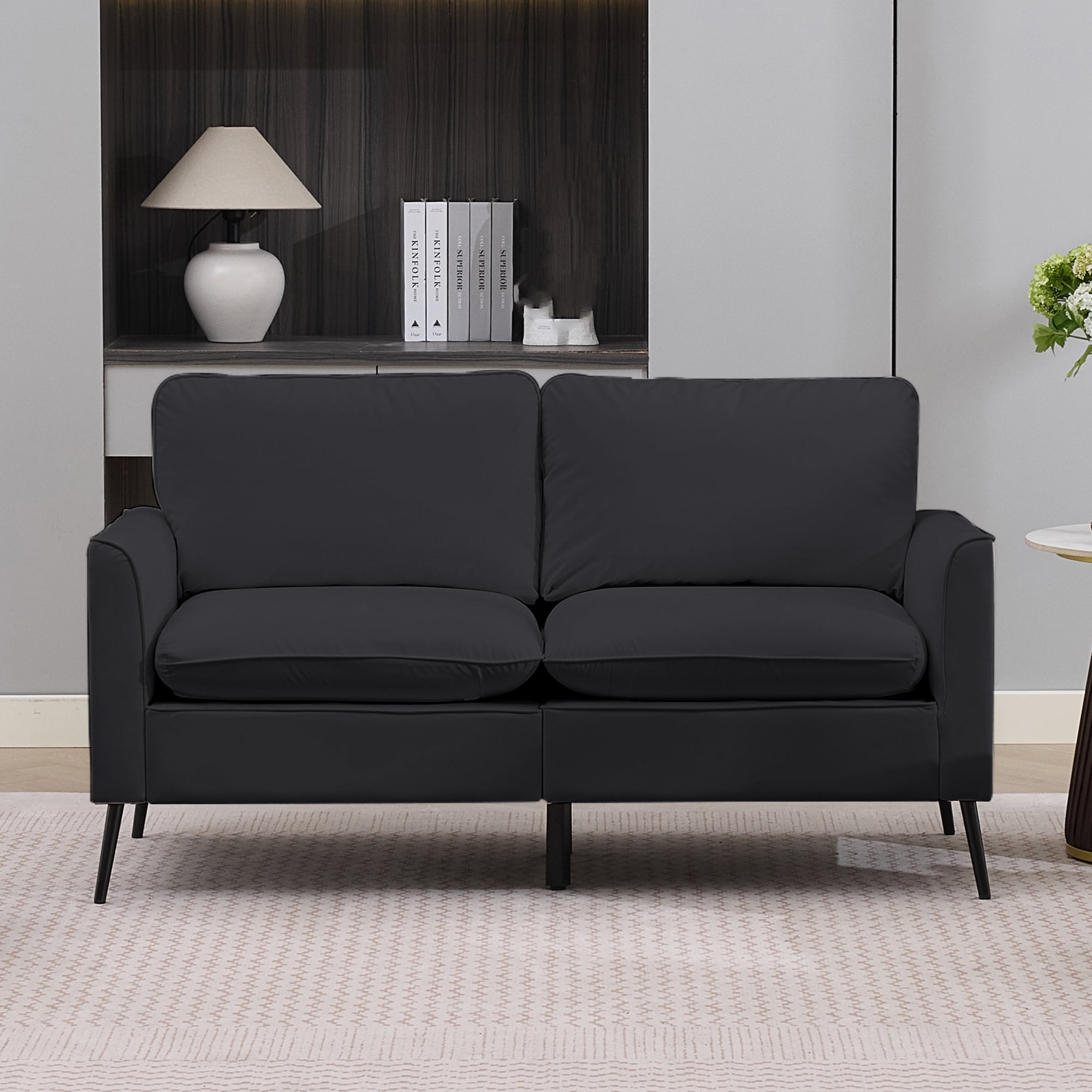 Dtwnek Upholstered Sofa Couch with Metal Frame, Faux Leather Loveseat ...
