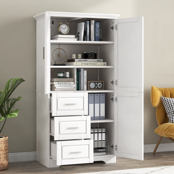 Dtwnek Wood Bathroom Cabinet with 3 Doors and 3 Drawers, Tall Storage ...