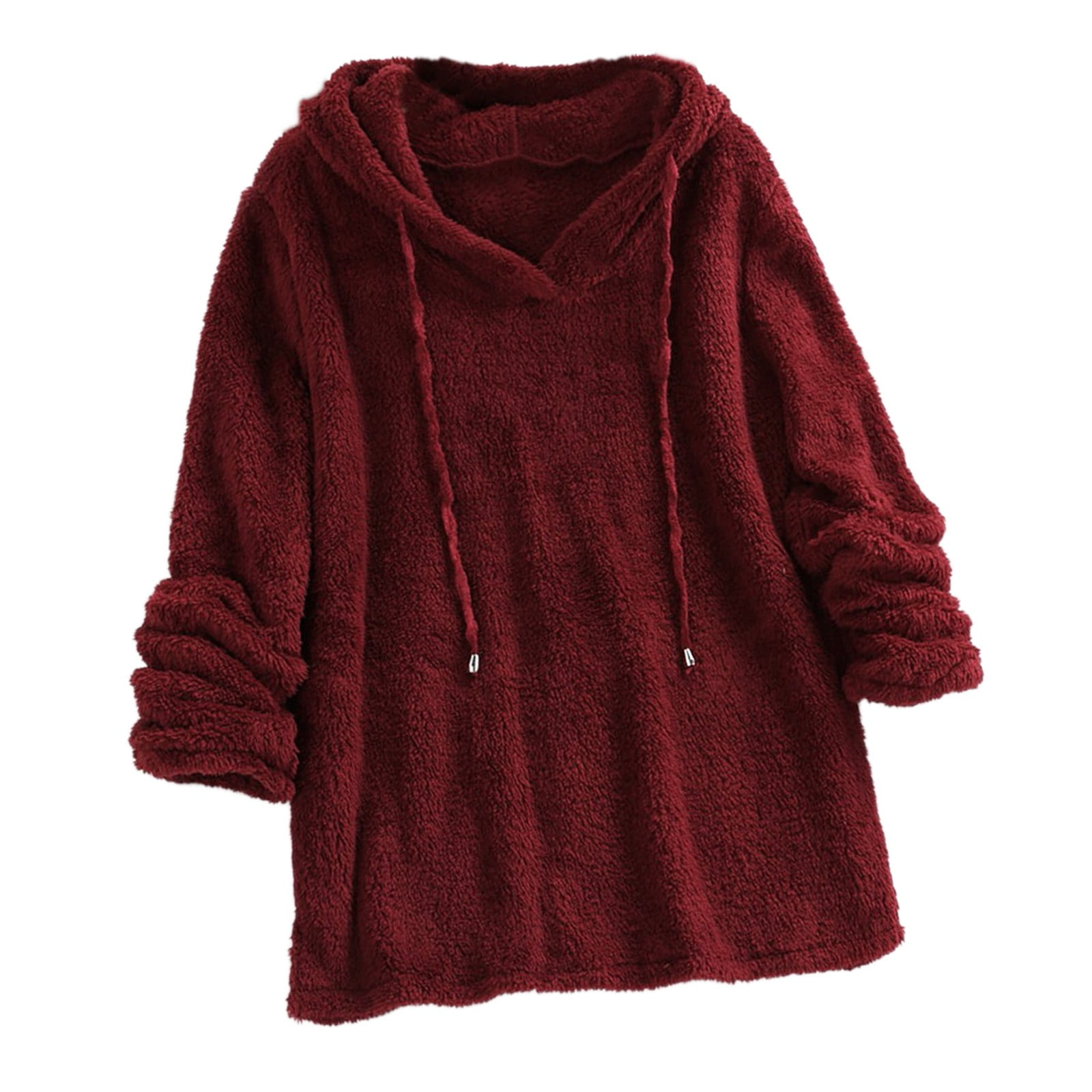 Dtydtpe Hoodies for Women, Casual Solid Plush Hooded Sweatshirts Blouse ...