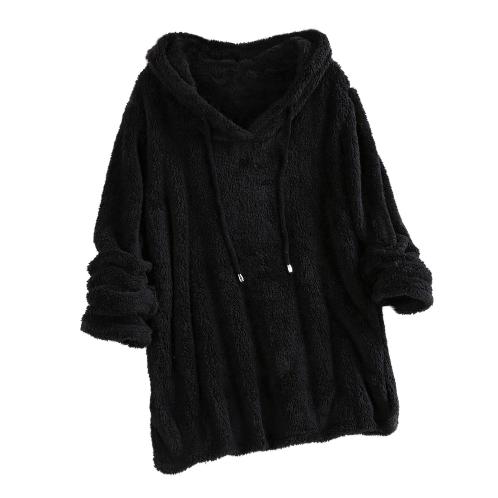 Dtydtpe Hoodies for Women, Casual Solid Plush Hooded Sweatshirts Blouse ...