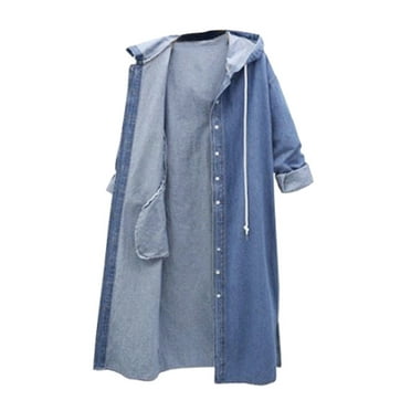 Women's Long Casual Maxi Length Denim Cotton Coat Oversize Button Up ...