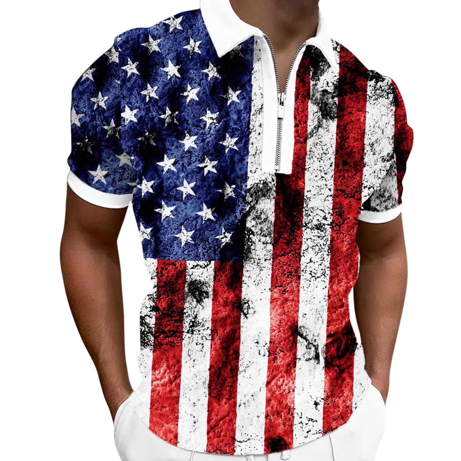 Dtydtpe Polo Shirts for Men, Male Summer American Flag Ed T Shirt Turn ...