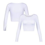 A2Y Women's Basic Solid Stretchable Scoop Neck Long Sleeve Crop Top Charcoal S - Walmart.com