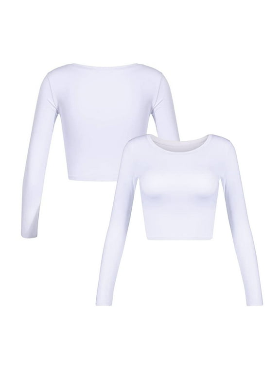 A2Y Women's Basic Solid Stretchable Scoop Neck Long Sleeve Crop Top Heather Grey L - Walmart.com