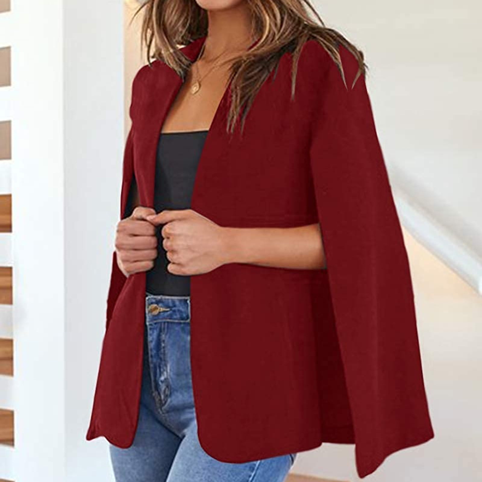 Dtydtpe jackets for women cape Women Loose Short Cloak Coat Cape ...