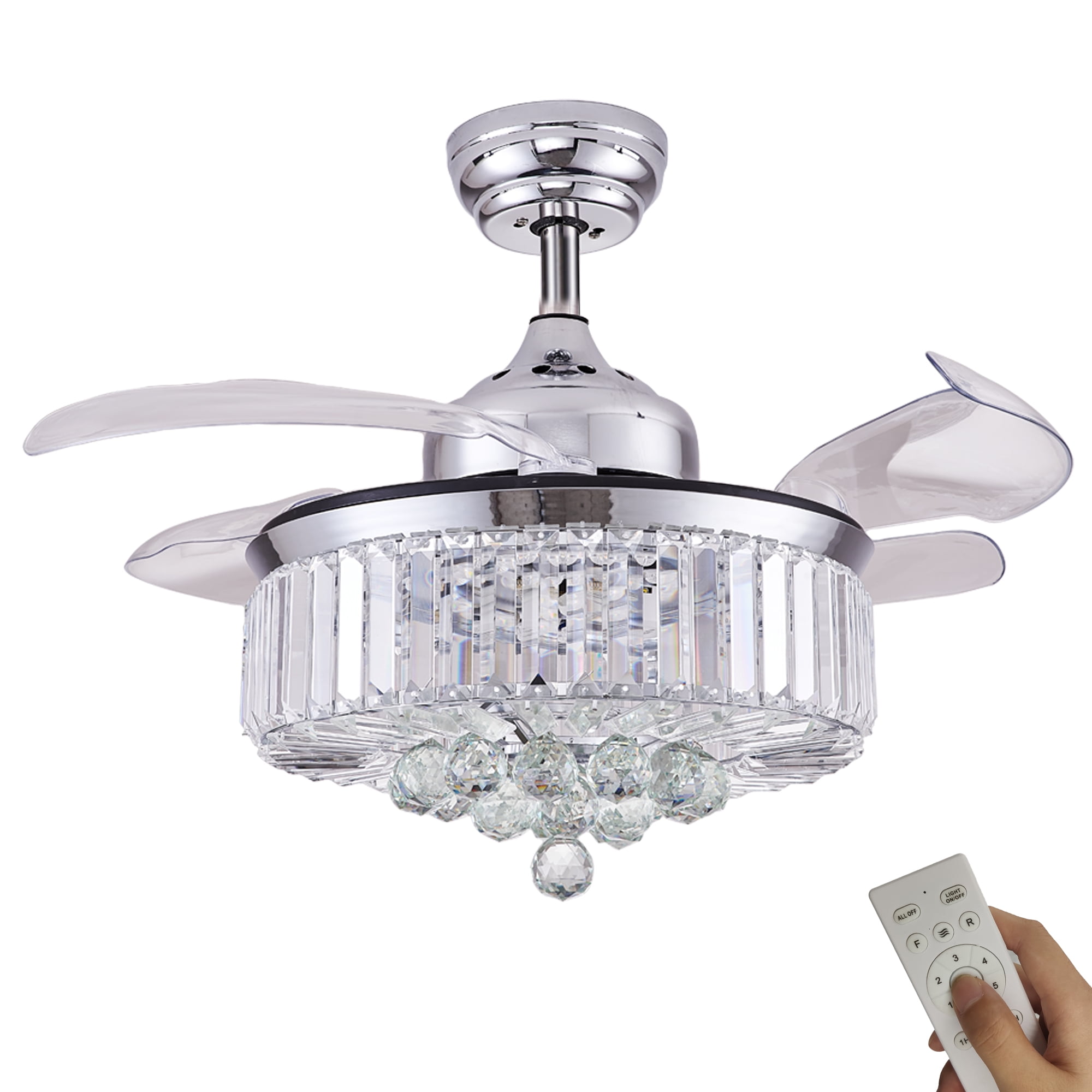 DuMaiWay 36" Combo Chandelier Ceiling Fan, Crystal Retractable LED 4 ...