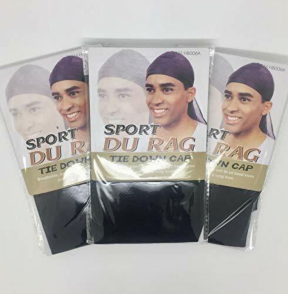 DuRag Sport Tie Down Cap - Pack of 3 (Black) - Walmart.com