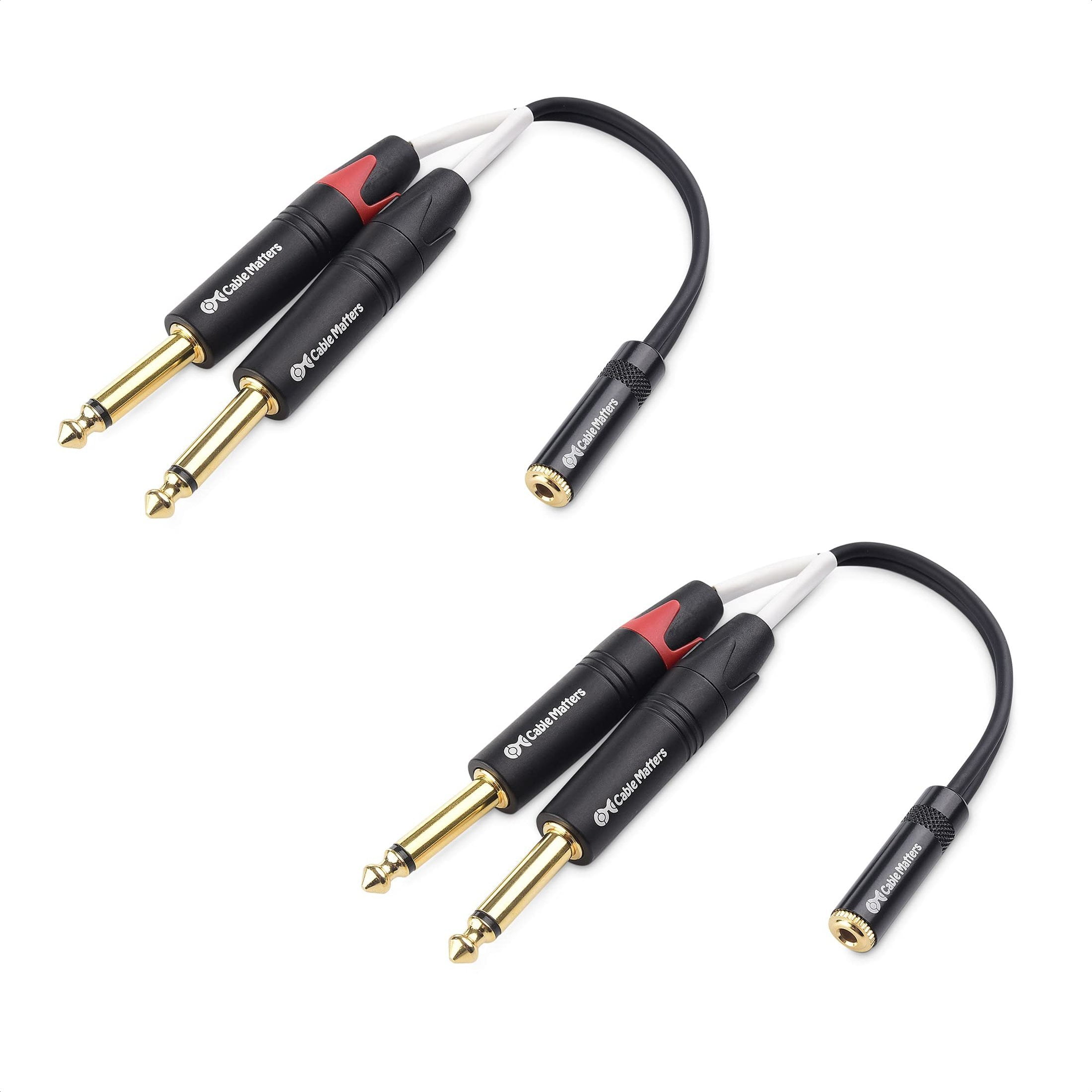 Dual 1/4 to 3.5mm Female Stereo Audio Splitter Cable 2-Pack Black ...