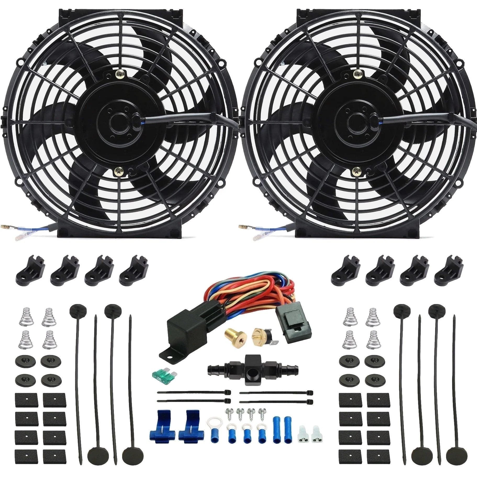 Dual 10-11 Inch 90w Electric Cooling Fans In-Hose Thermostat Switch Kit ...