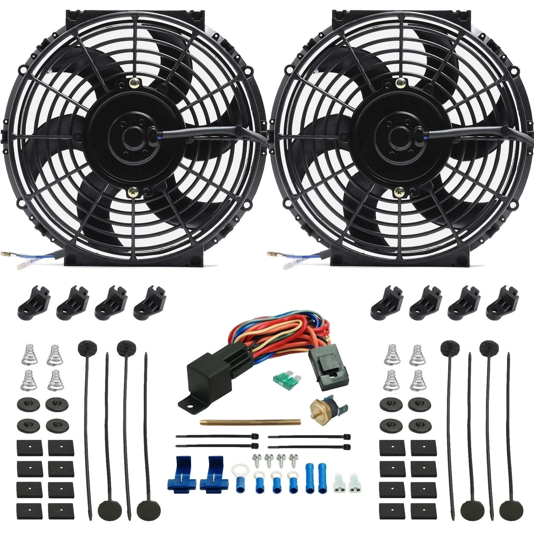 Dual 10-11 Inch 90w Electric Radiator Fans Push-In Probe Temp Switch ...