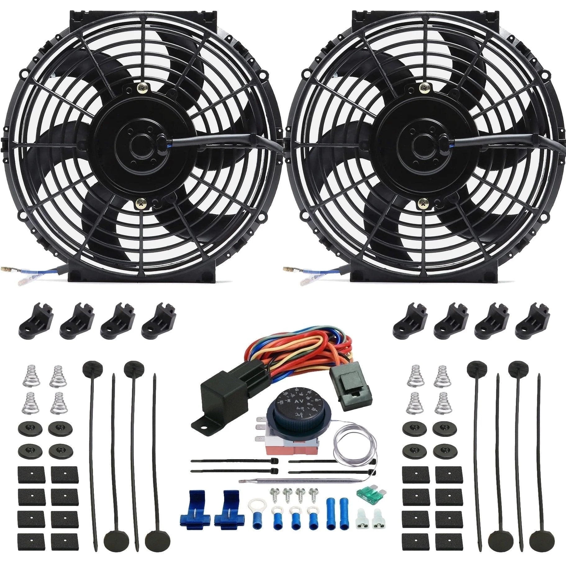 Dual 10-11 Inch 90w Radiator Electric Fans Adjustable Thermostat Switch ...