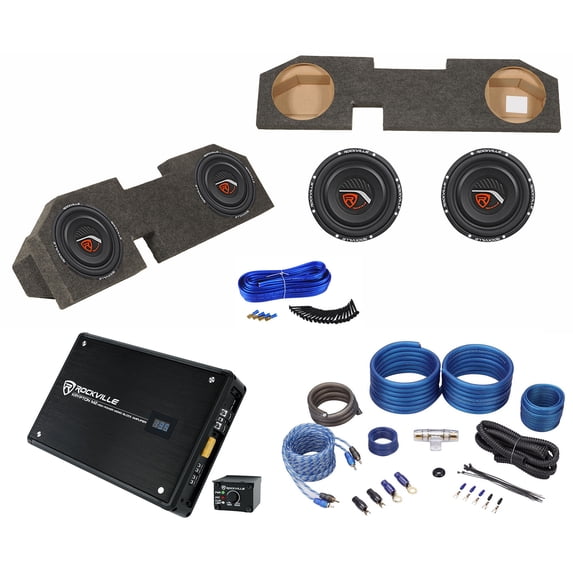 Rockville Dual 10" Subwoofer Box, Amp, Wires Combo Installation Package ...