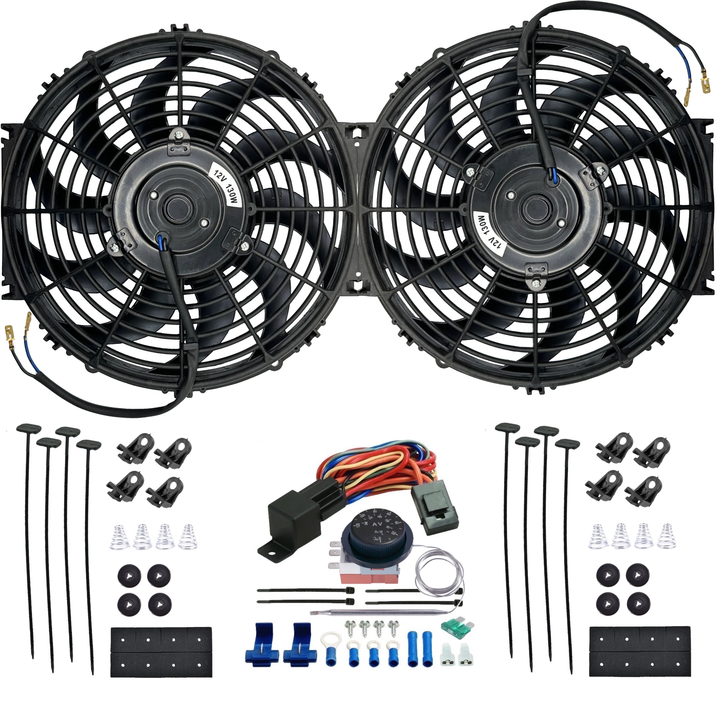 Dual 12-13 Inch 130w Electric Radiator Fan, Adjustable Thermostat ...