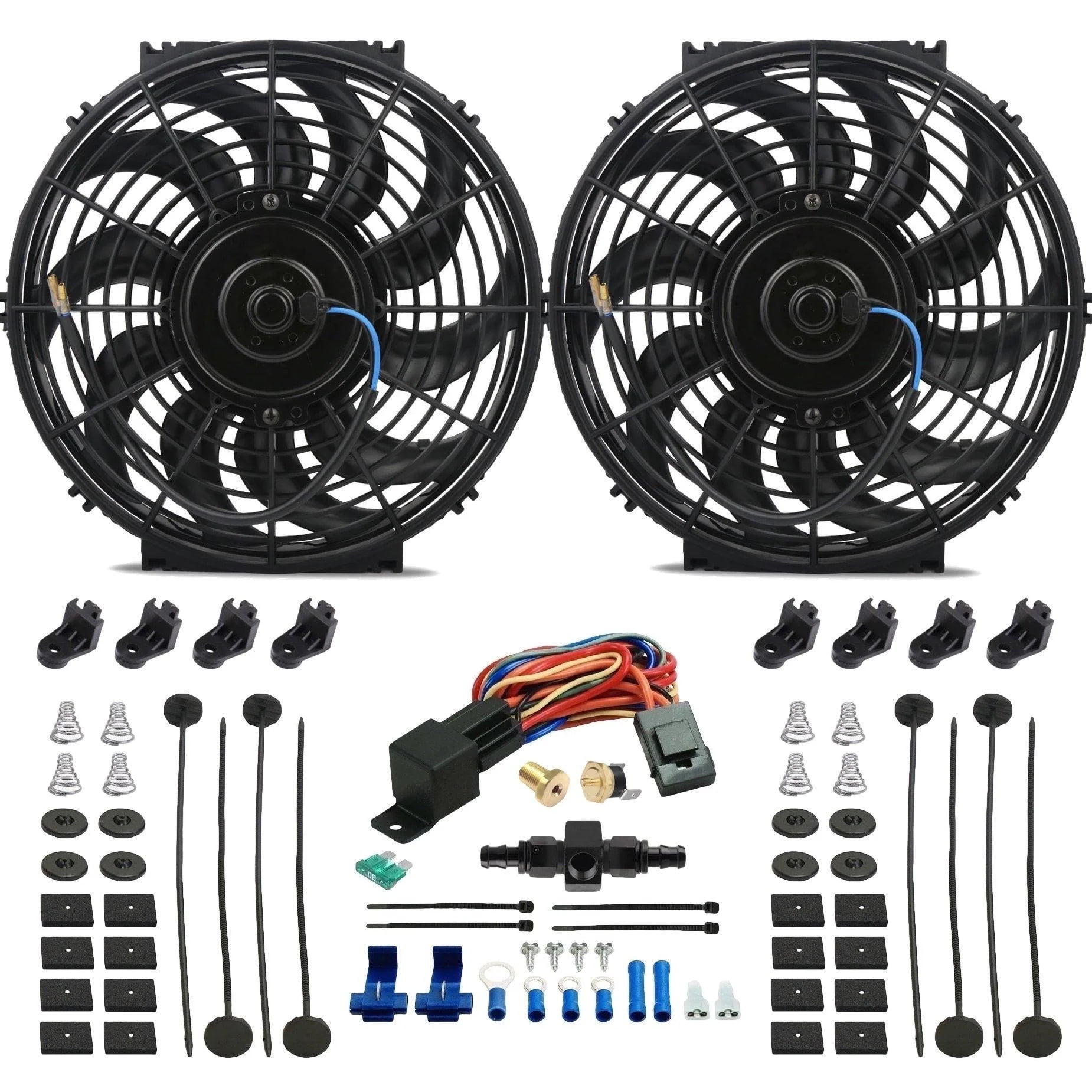 Dual 12-13 Inch 130w Electric Radiator Fans In-Hose Thermostat Switch ...