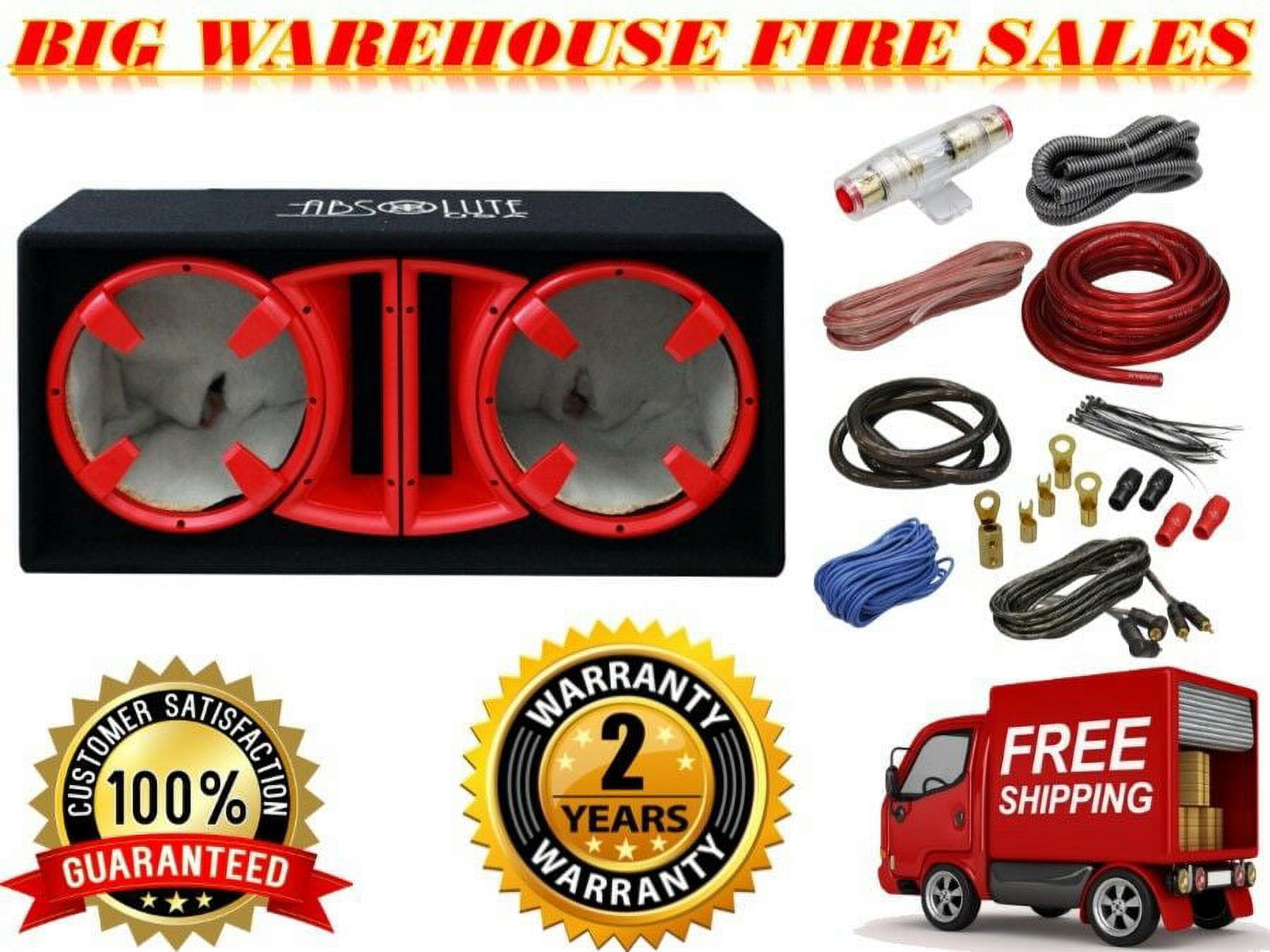 Dual 12-Inch Ported Enclosure Subwoofer Box Red & 4 GAUGE AMP KIT ...