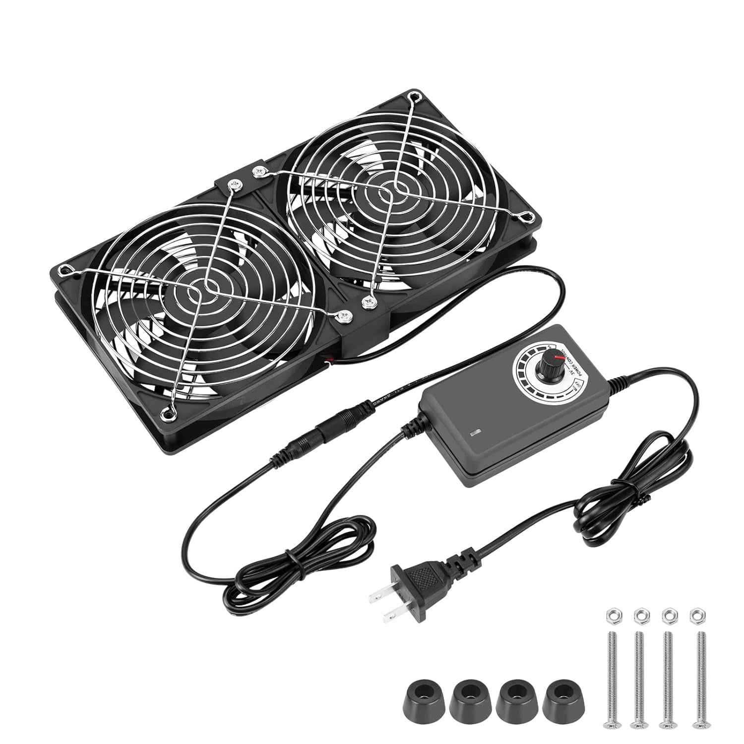 Dual 120mm High CFM Computer Fans with AC Plug, AC 110V - 240V Variable ...