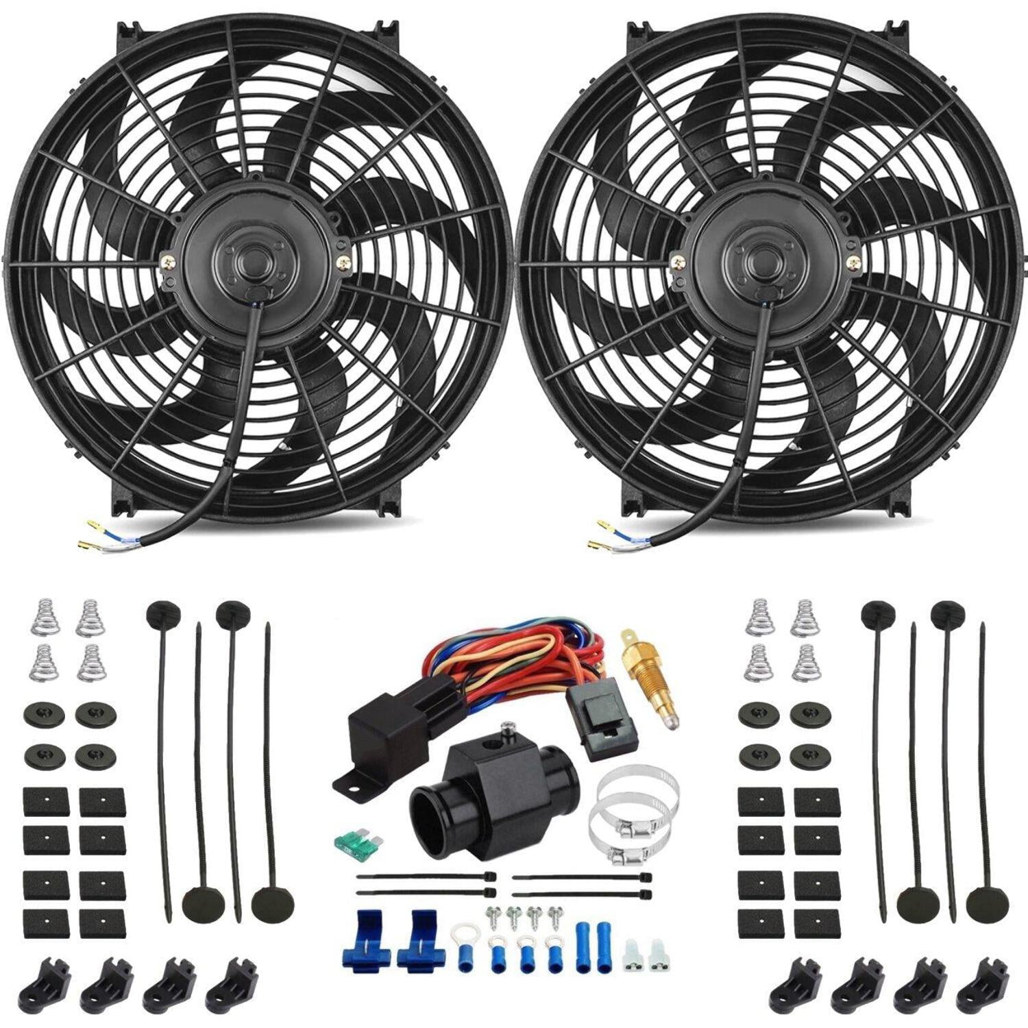Dual 14-15 Inch Electric Cooling Fans Radiator In-Line Grounding Temp ...