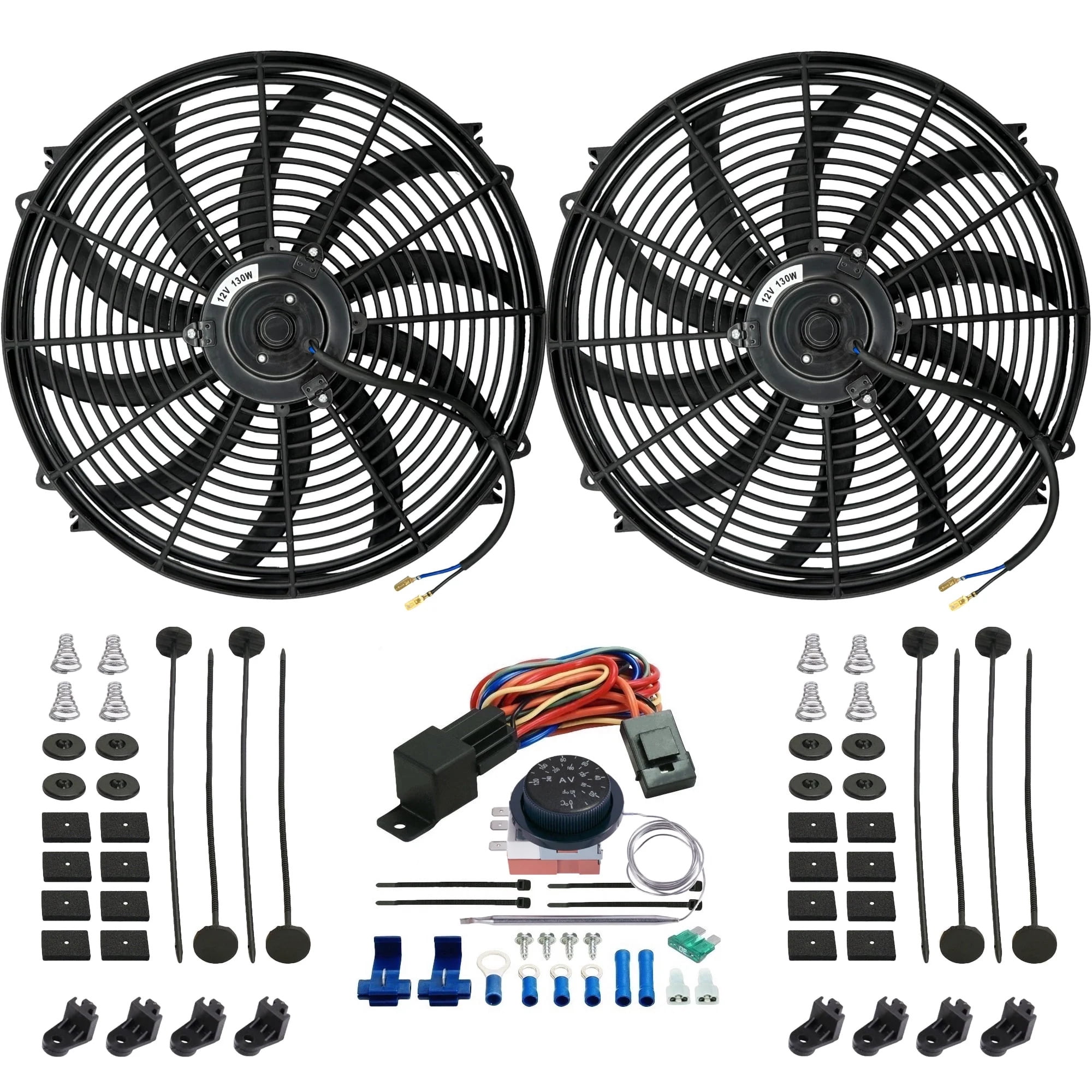 Dual 16-17 Inch 130w Electric Cooling Fans Adjustable Temp Controller ...