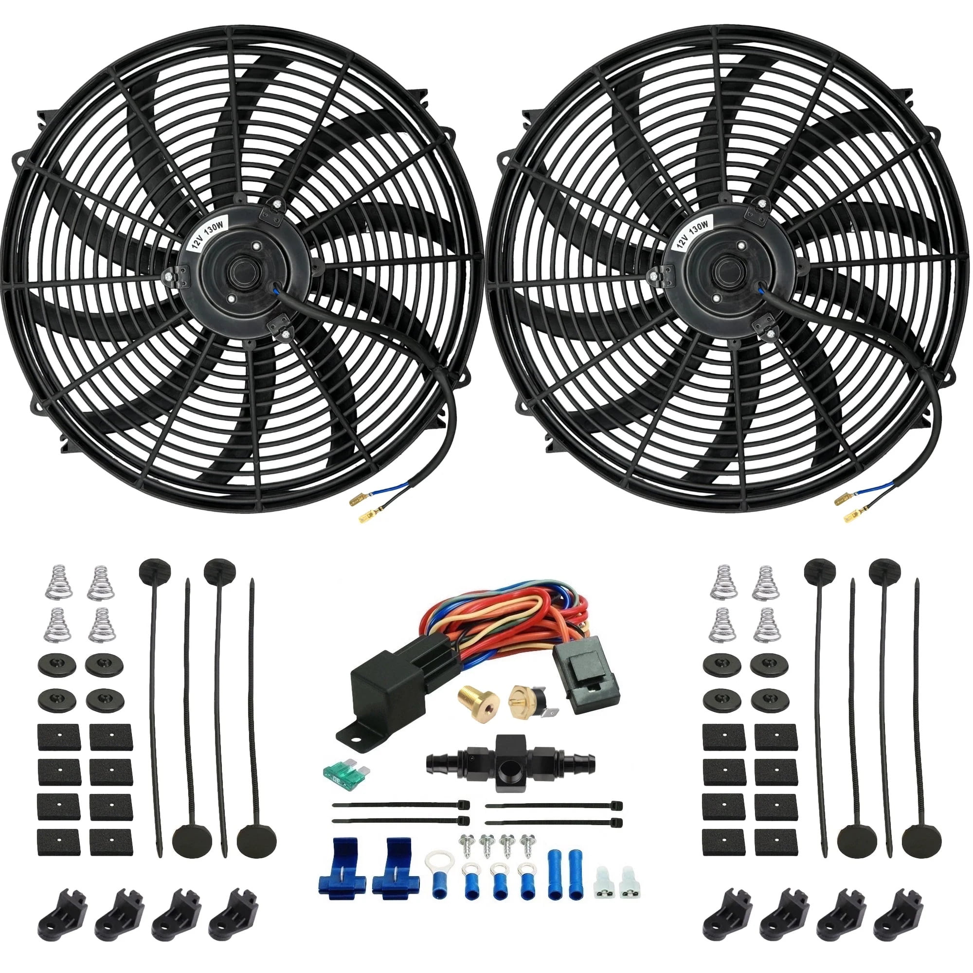 Dual 16-17 Inch Electric Radiator Fans In-Hose Thermostat Temp Switch ...