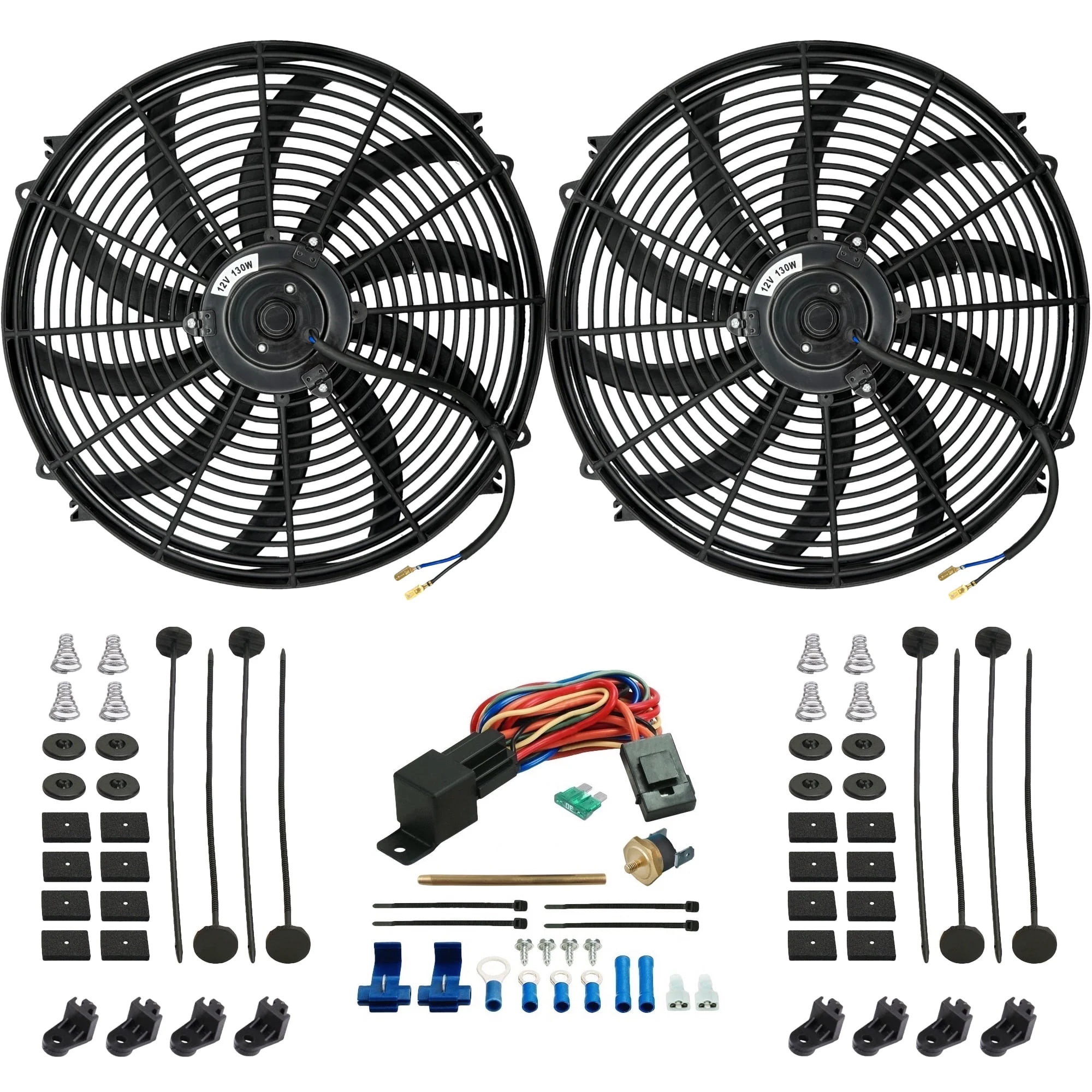 Dual 16-17 Inch Electric Radiator Fans Push-In Probe Thermostat Wiring ...