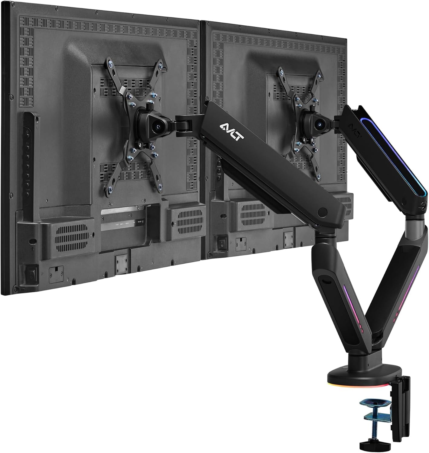 Dual 27”-43” RGB Gaming Monitor Arm Desk Mount Built-in 20 Lighting ...