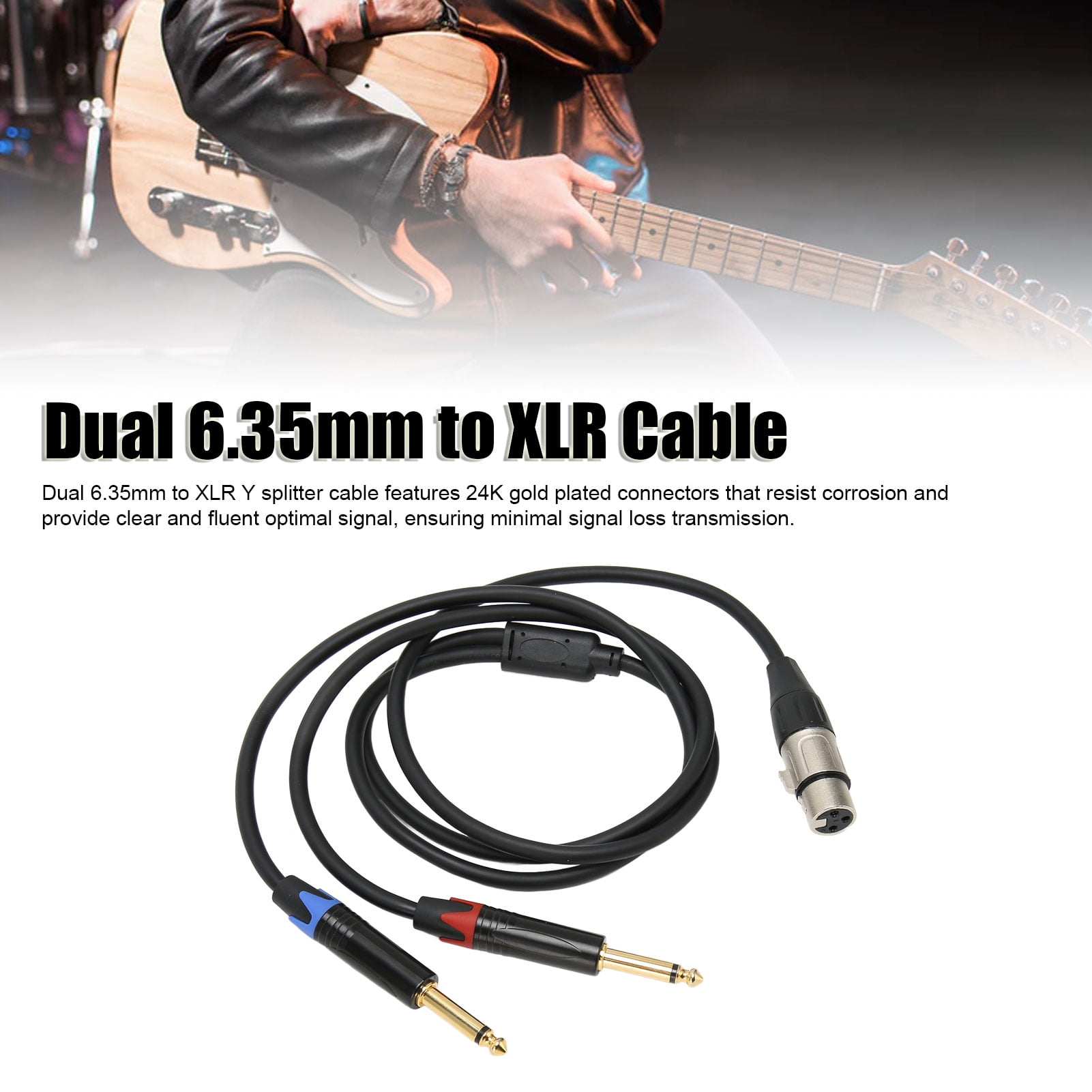 Dual 6.35mm Male to XLR Female Cable 24K Gold Plated Connectors Dual 1/ ...