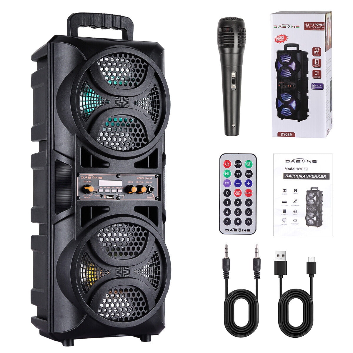Dual 6.5" Bluetooth Portable Party Speaker DJ System LED Woofer AUX ...