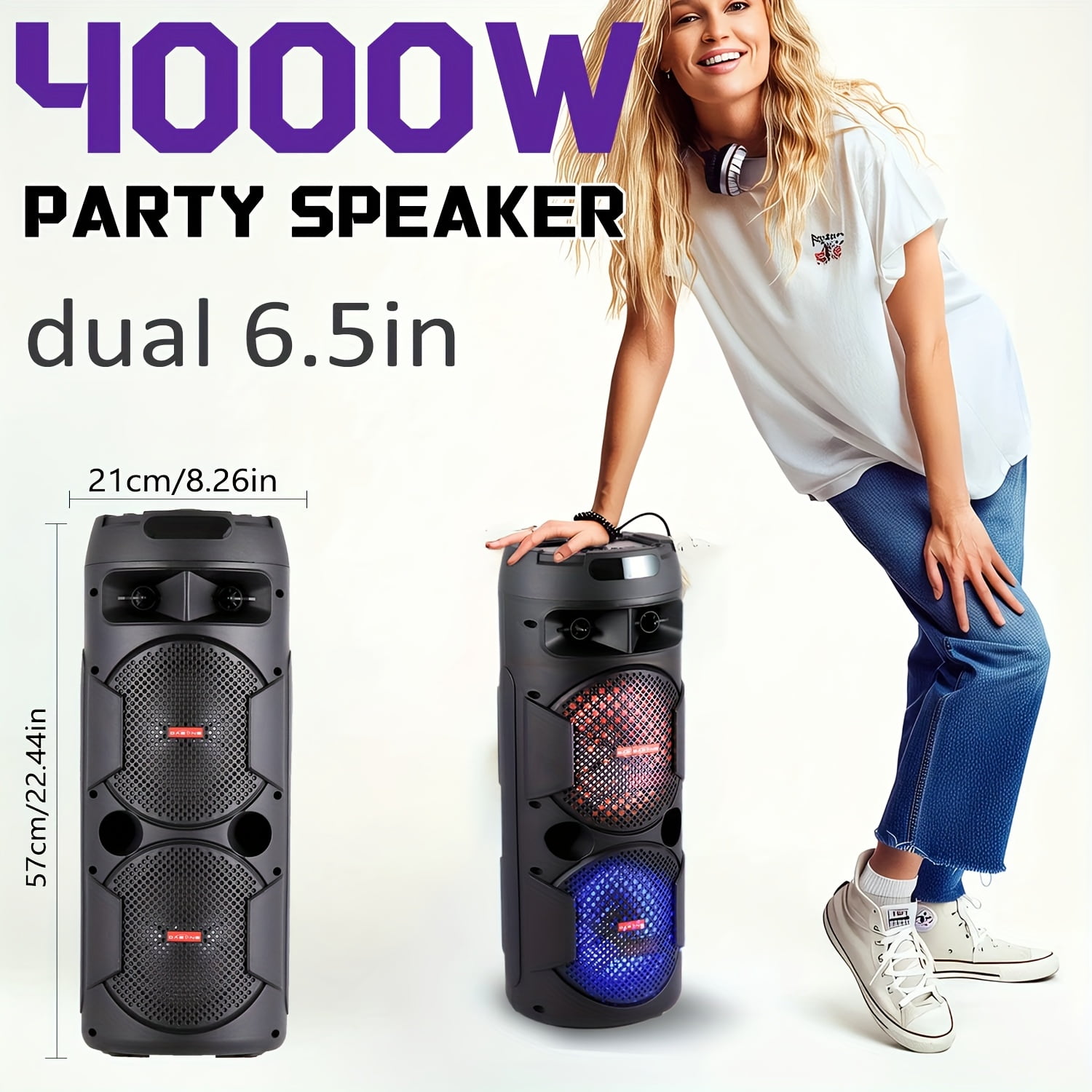 Dual 6.5in Dual 8in Woofer Karaoke Machine Portable Party Speaker ...