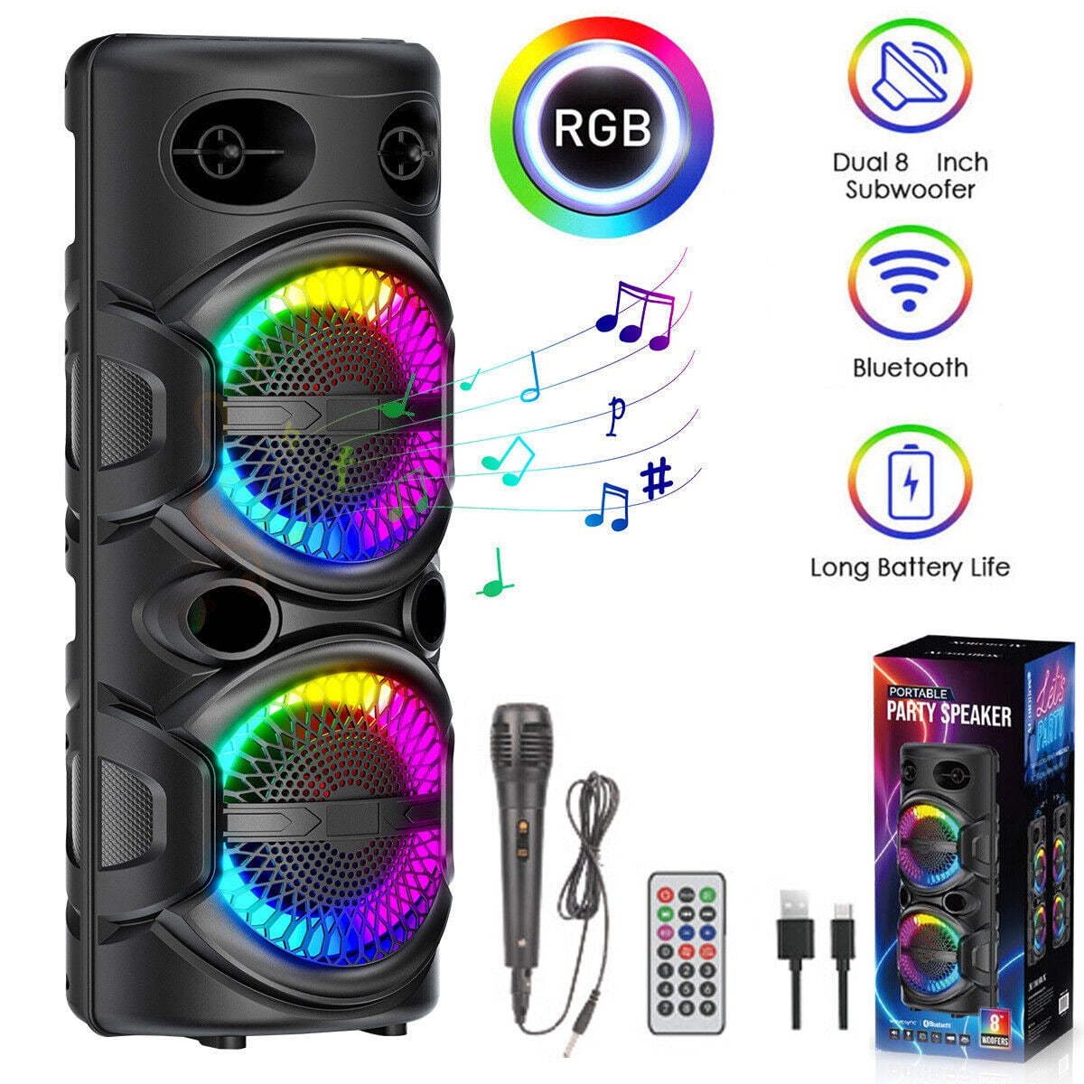Dual 8" Heavy Subwoofer Portable Bluetooth Party Speaker | 200W Peak ...