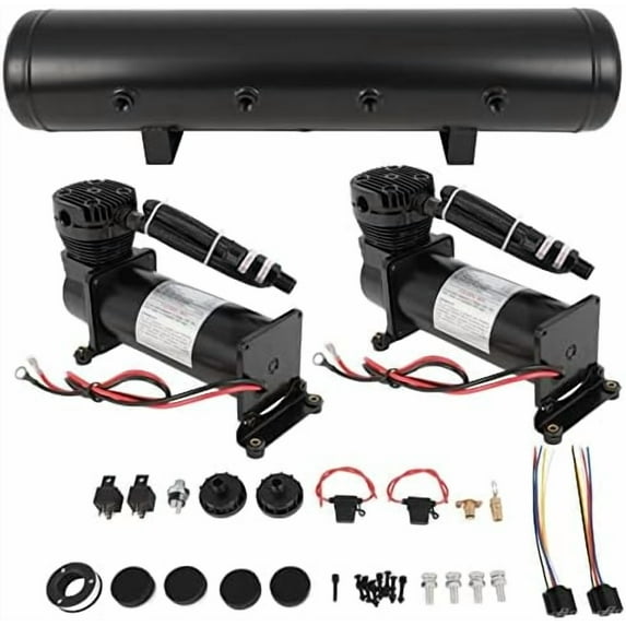 Dual Air Compressors 5 Gallon Air Tank for Air Suspension/Air Ride Bag ...