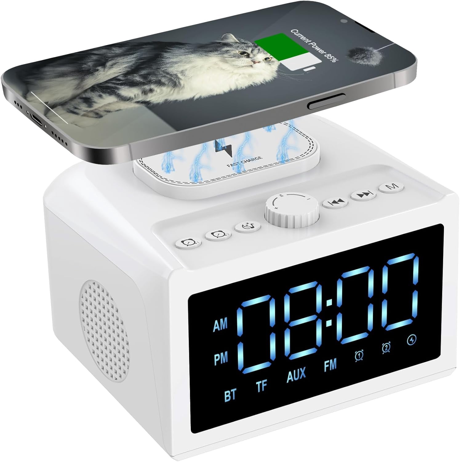 Dual Alarm Clock with 15W Wireless Charging, 10W Loud Stereo Sound ...