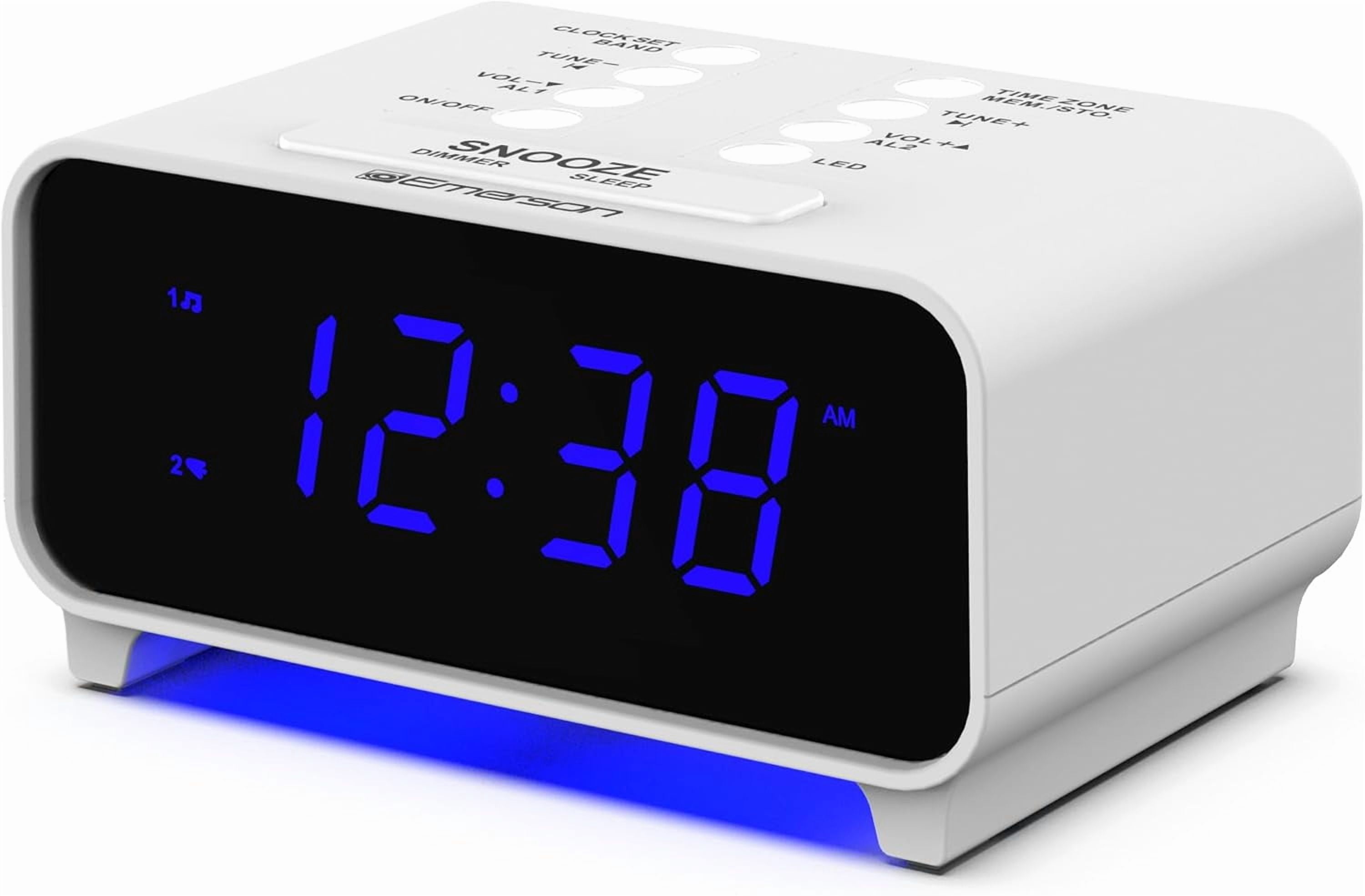 Dual Alarm Clock Radio with AM/FM, 0.9” Blue LED Display, 4-Level Dimmer, Blue Accent Light ...