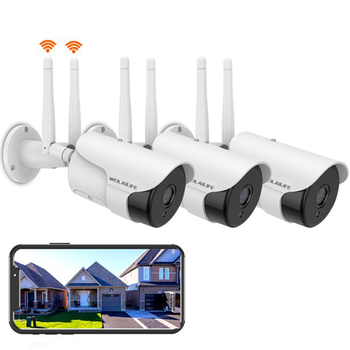 2K 3.0MP Outdoor Security Camera with Wifi, Dual Antennas, Night Vision, Motion Detection, Two ...