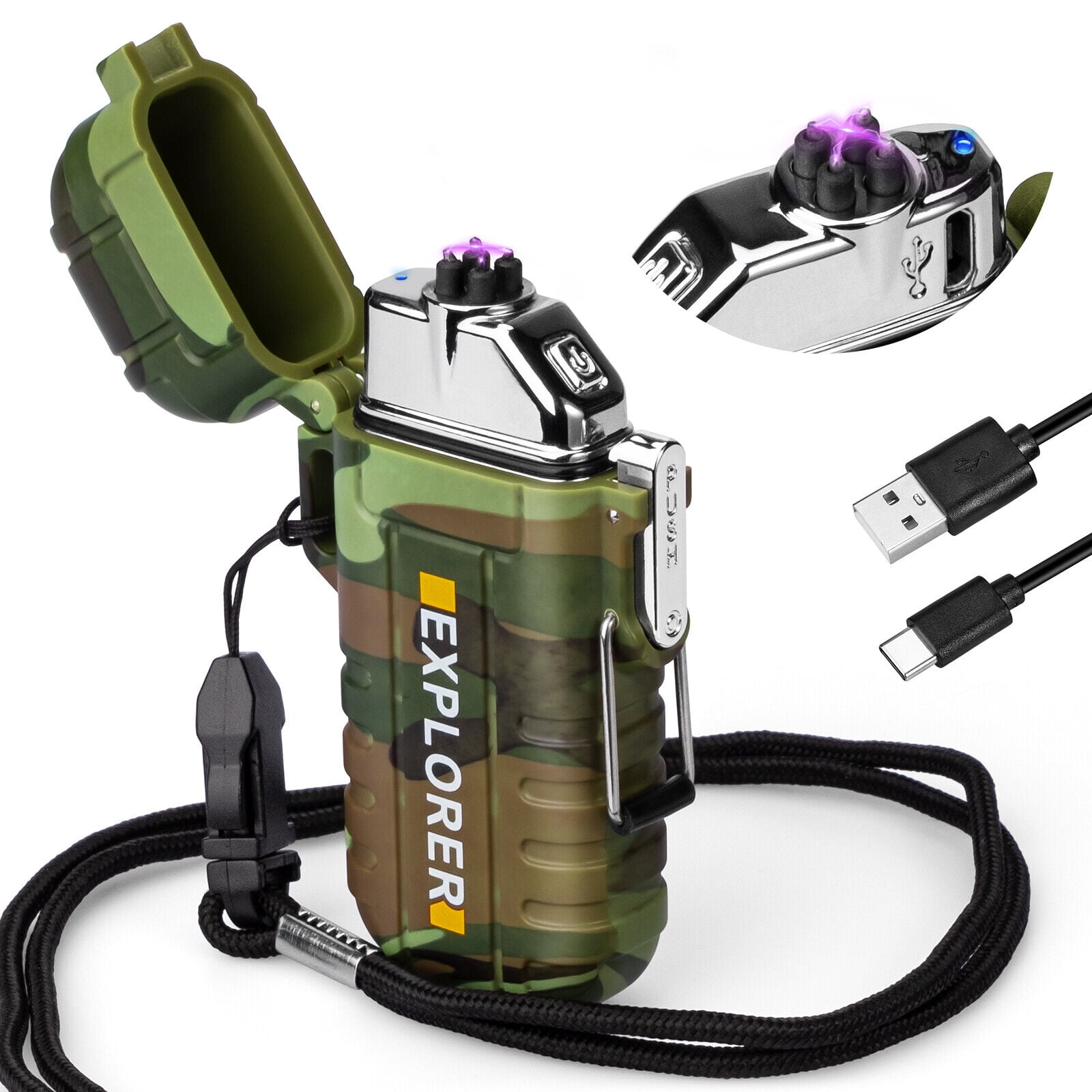 Dual Arc Plasma Electric Flameless Lighter USB Rechargeable Waterproof ...