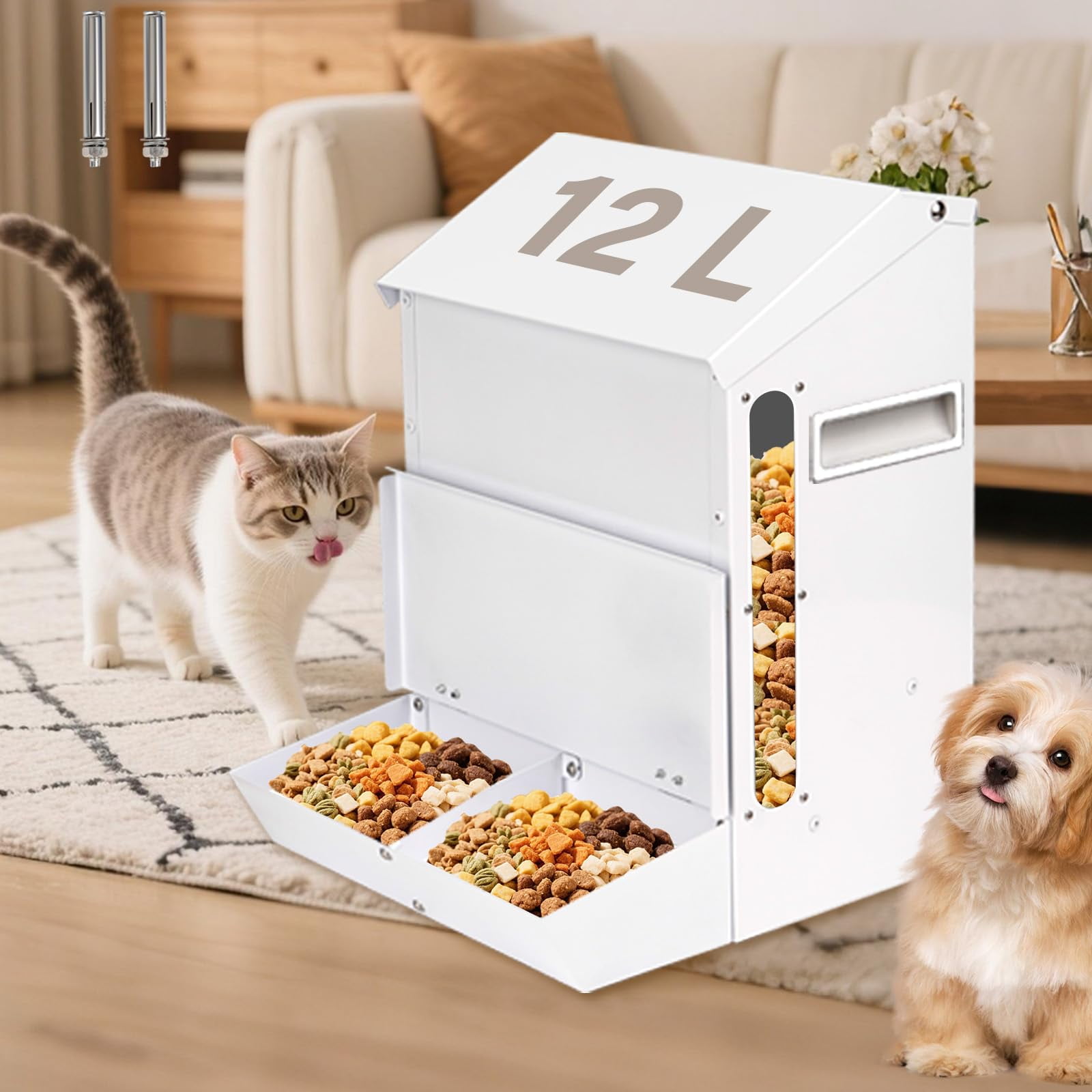 Dual Automatic Cat Feeder XEF1 2 Cats,12L Automatic Pet Feeders Large ...