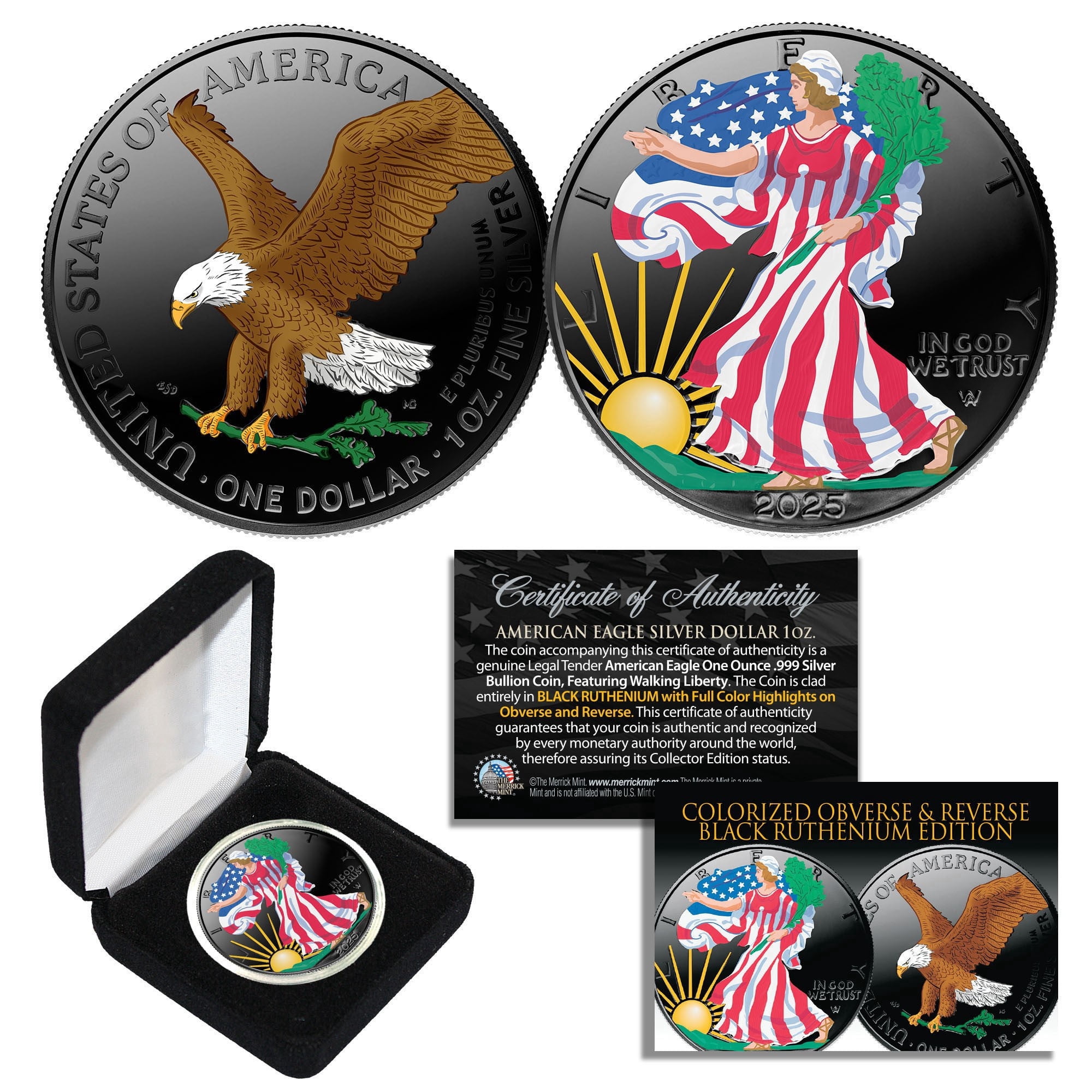 Dual BLACK RUTHENIUM & COLORIZED 2025 1 oz Silver American Eagle US ...