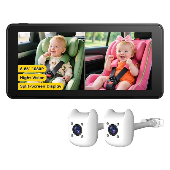 Dual Baby Car Camera - 6.86Inch 1080P Split-Screen Monitor for Car Back ...