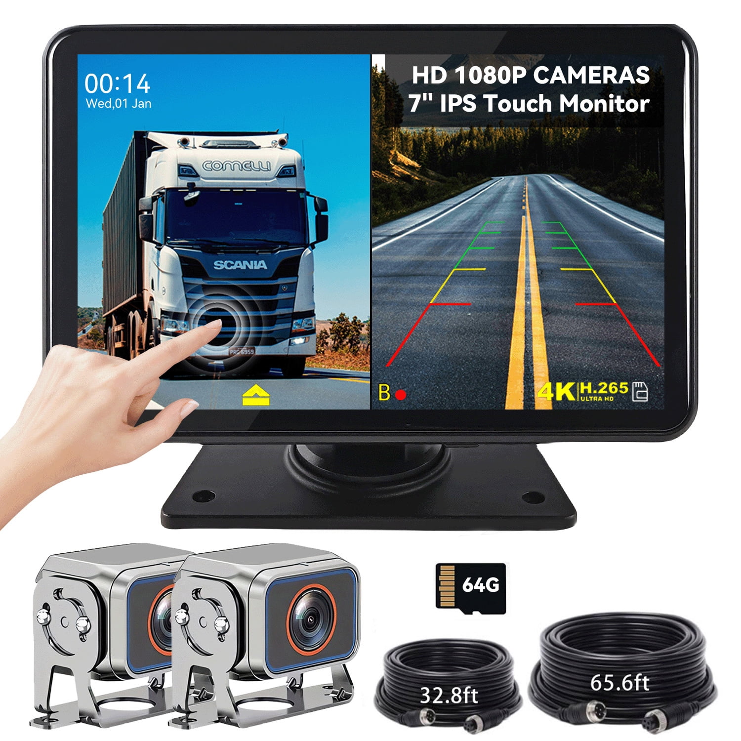 Dual Backup Camera With 7" Touch Screen Monitor HD 1080P Rear View ...