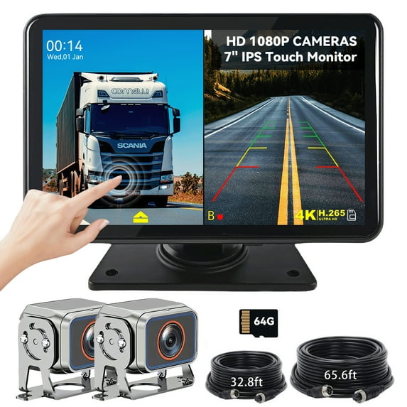 Dual Backup Camera With 7" Touch Screen Monitor HD 1080P Rear View ...