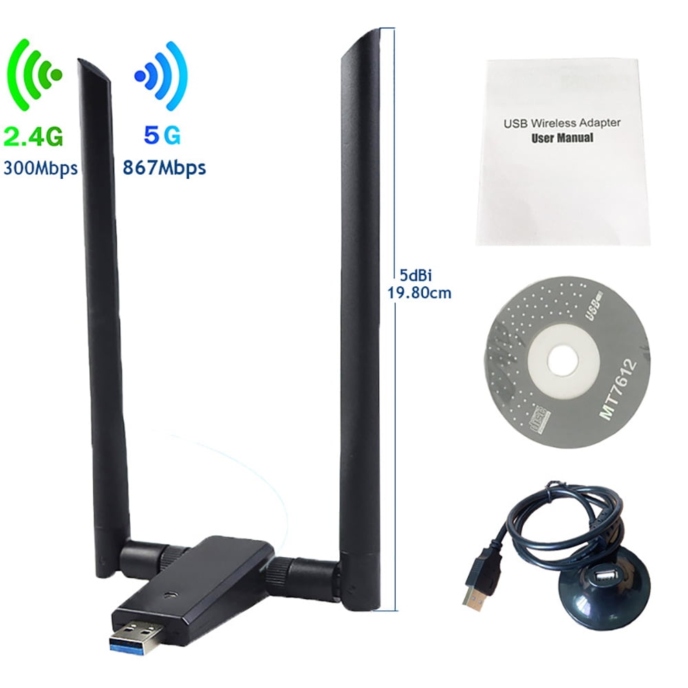 Dual Band 2.4/5GHz Wireless USB 3.0 Wi-Fi Antenna Adapter 1200Mbps Long ...
