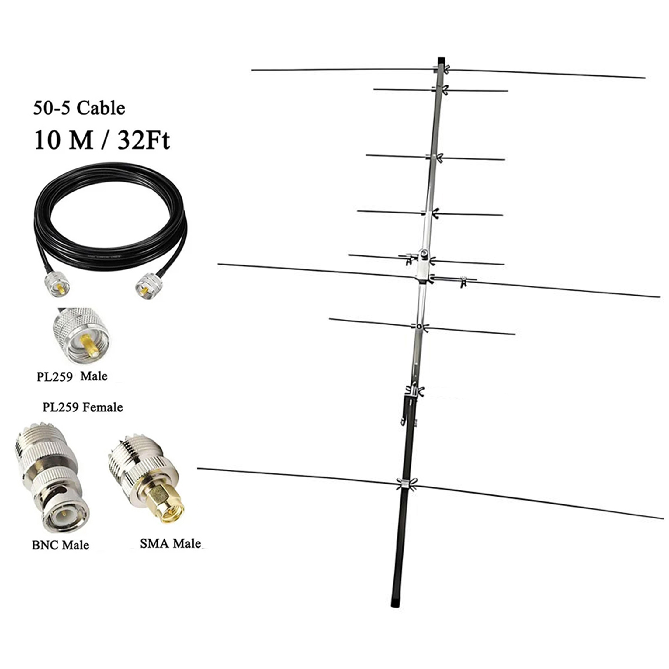 Dual-Band VHF/UHF Yagi Antenna 9.5/11.5dBi with 10m 50-5 Coax Cable (M ...