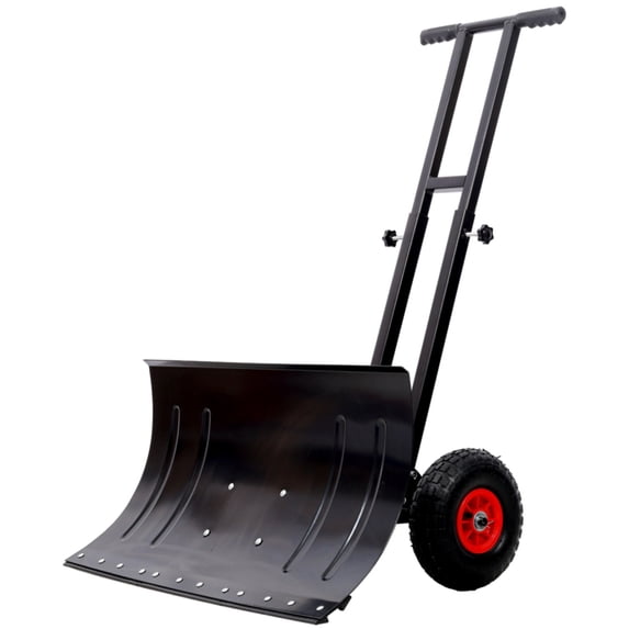 Dual Bar Snow Shovel with Wheels, Snow Pusher, Adjustable Length handle ...