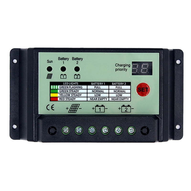 Dual Battery Solar Charge Controller PWM 12V 24V System Batteries Power ...