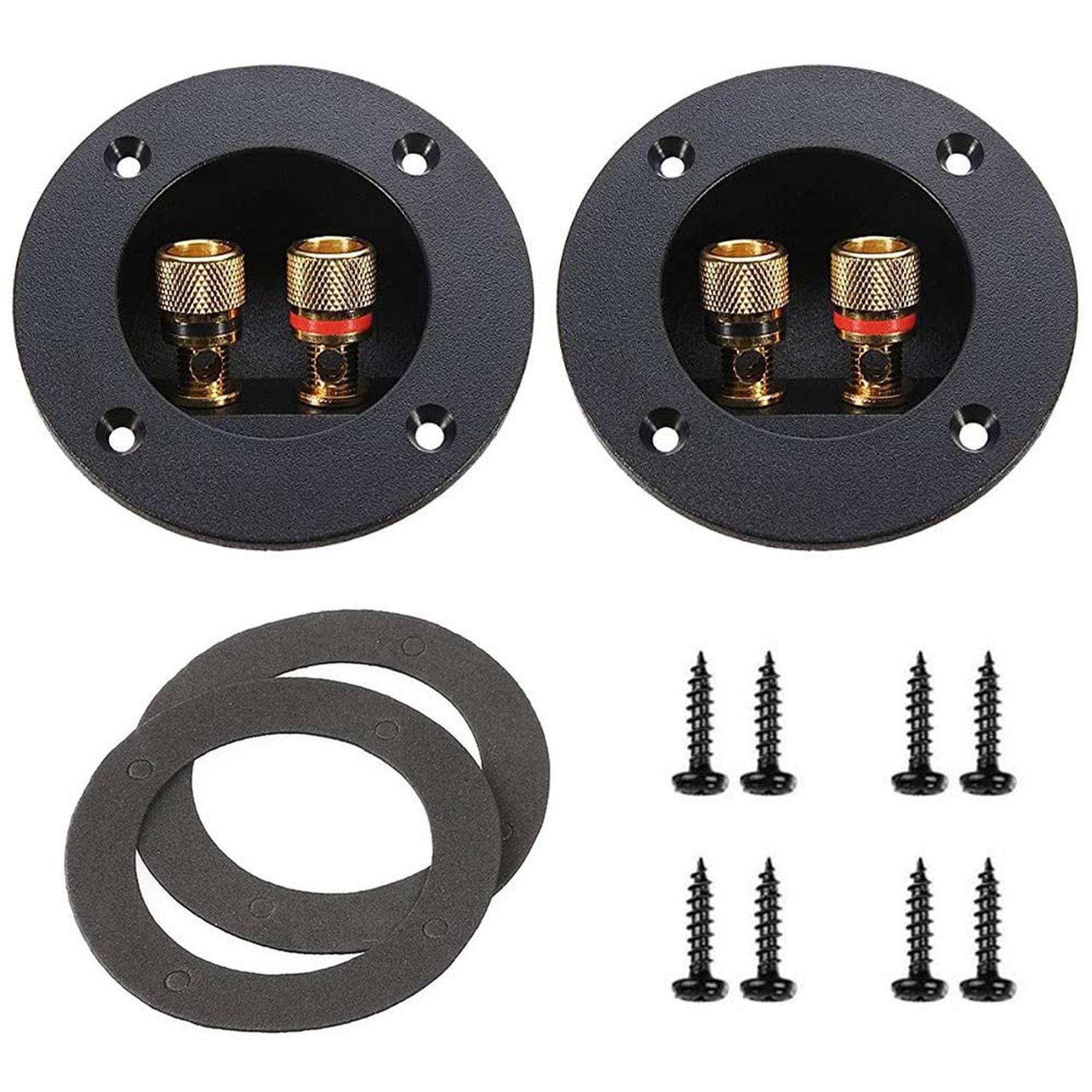 Dual Black 3-Inch Round Speaker Box Terminal Binding Post Connectors ...