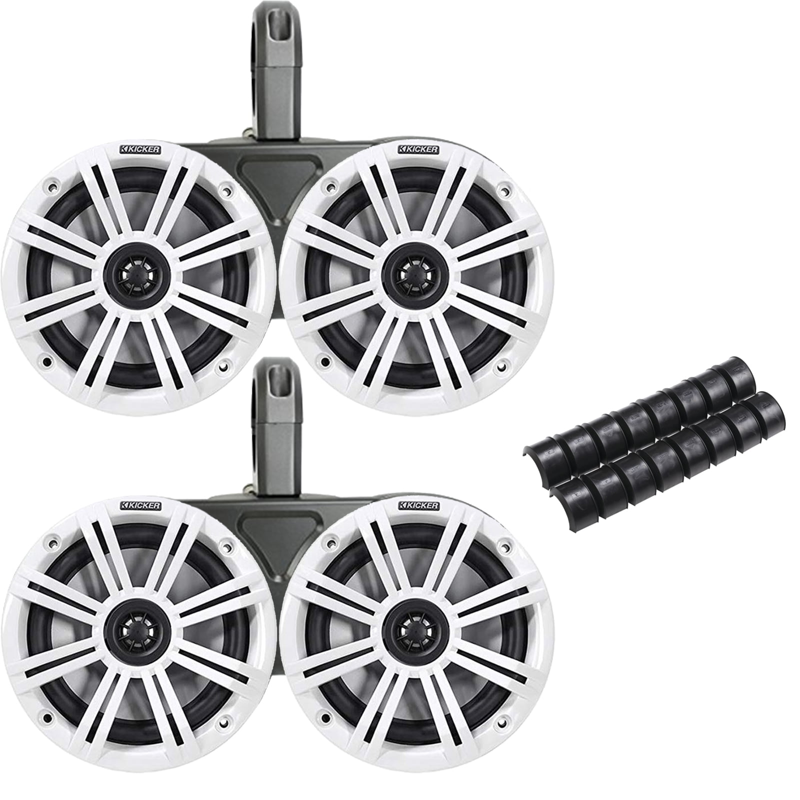 Dual Black Waterproof Wake Tower System 6.5" White Marine Speakers ...