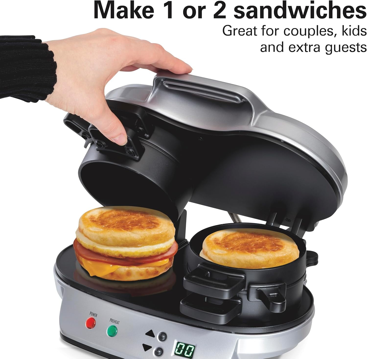 Dual Breakfast Sandwich Maker with Timer, Silver - Walmart.com