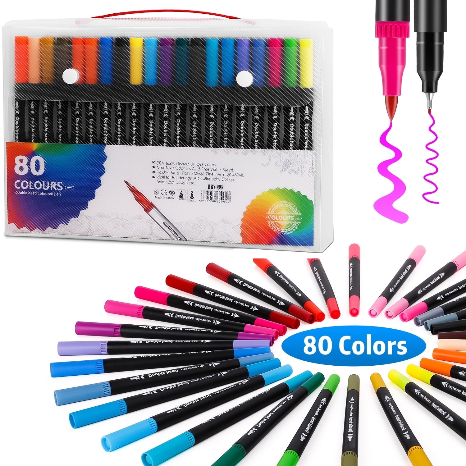 80 Colors Dual Brush Marker Pens for Coloring Books, Fine Tip and Brush ...